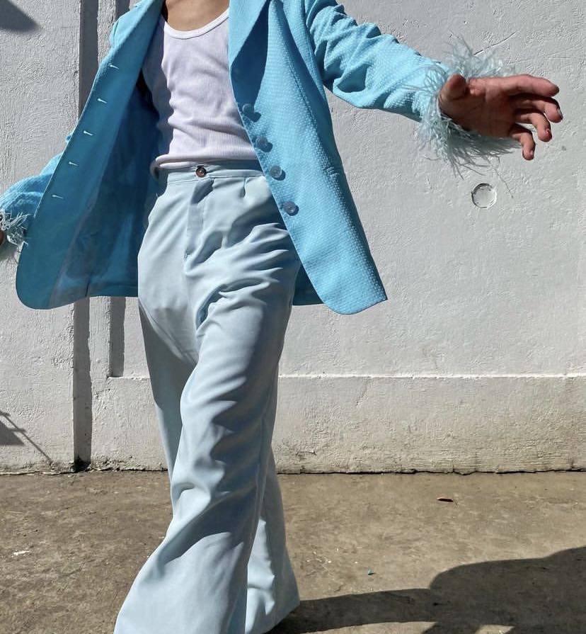 Light Blue Blazer with Faux Feather Trim, Women's Fashion, Tops, Others ...