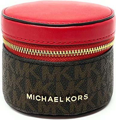 Michael Kors Giftables Small Round Jewelry Case MK Signature Brown/Flame, Women's Fashion ...