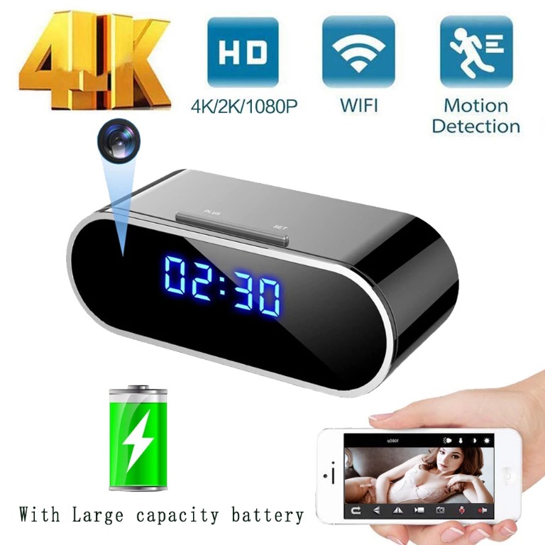 Mini Camera Clock HD WIFI Control Concealed IR Night Vision View Alarm ...