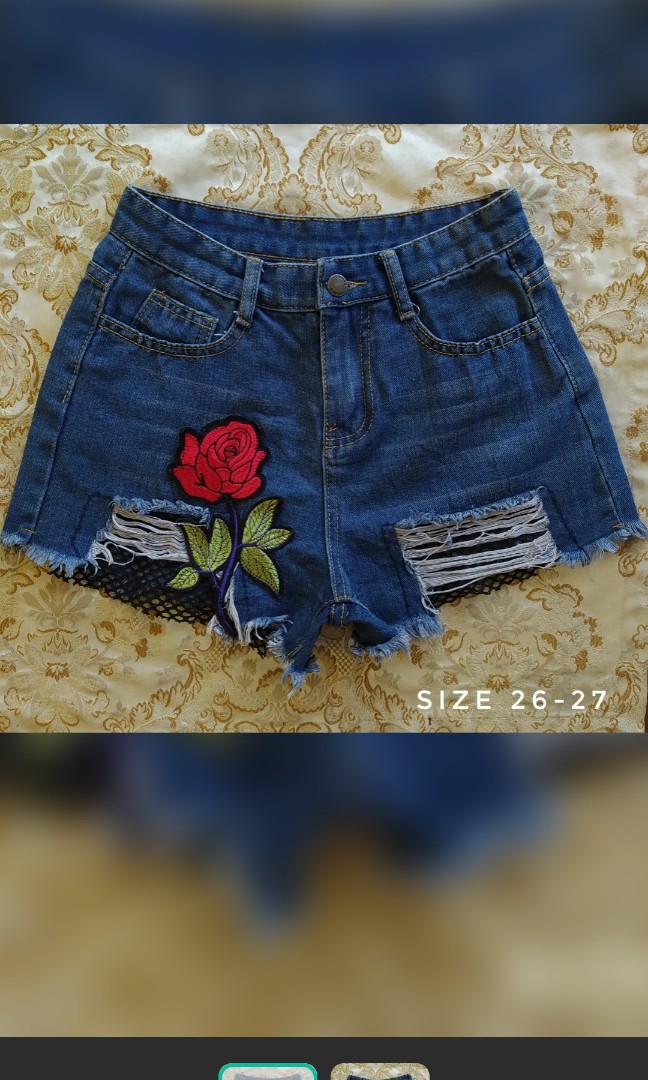 Rare tattered HW denim short, Women's Fashion, Bottoms, Shorts on Carousell