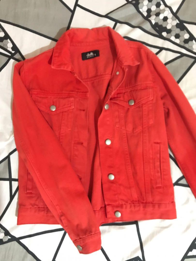 Red denim jacket, Women's Fashion, Coats, Jackets and Outerwear on ...