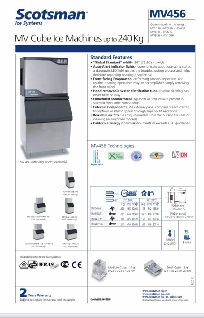 Scotsman Ice Maker 240KG/24HR with New S/S Ice Bin, TV & Home ...