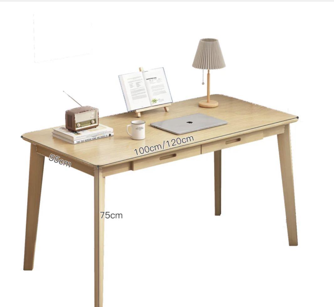 100cm Solid Wood Study Table with 2 drawers, Furniture & Home Living ...