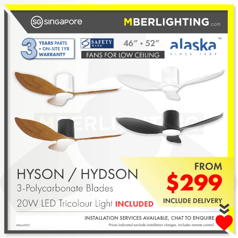 ALASKA Hyson / Hydson Ceiling Fan - 46"/52", Furniture & Home Living ...