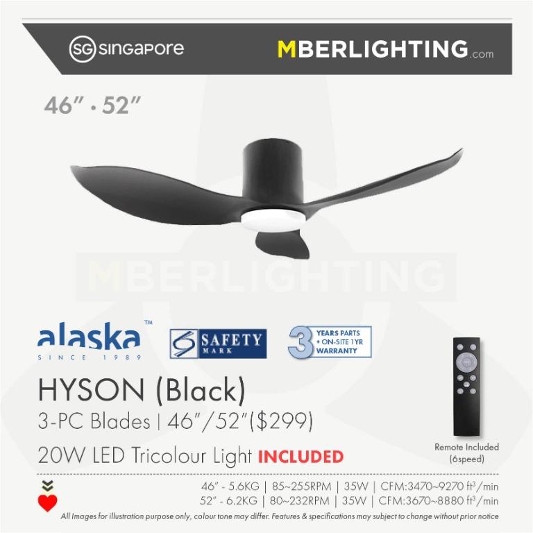 ALASKA Hyson / Hydson Ceiling Fan - 46"/52", Furniture & Home Living ...