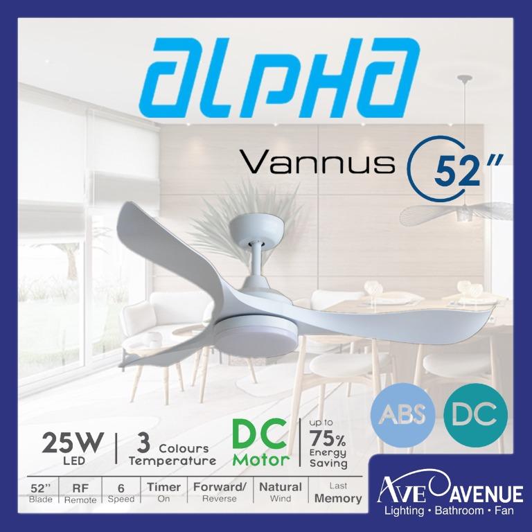 ALPHA VC2 3 BLADES DC Motor Ceiling Fan with 3 Tone LED Light Kit and ...
