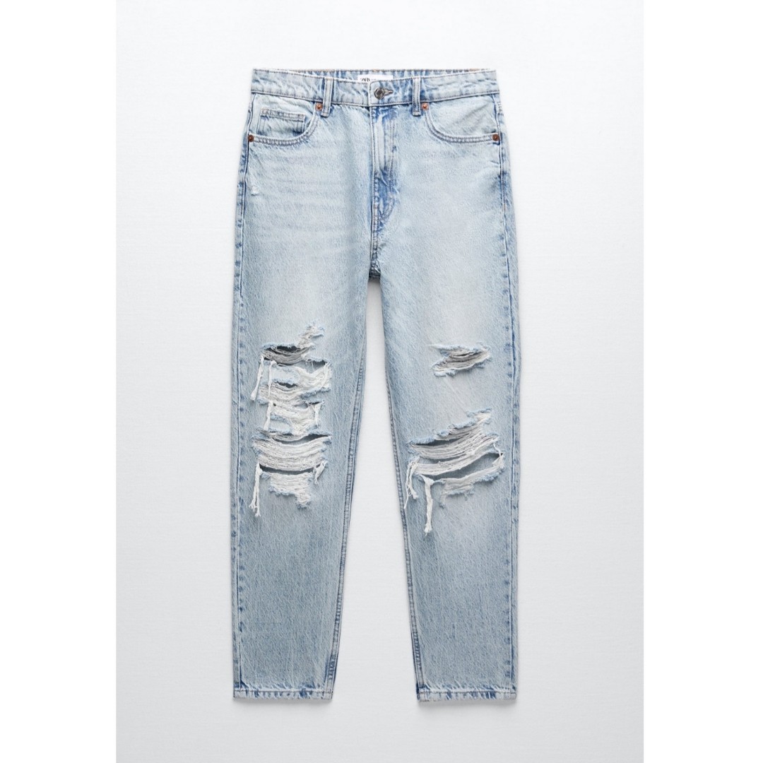 BNWT Zara Ripped Mom Jeans Light Blue, Women's Fashion, Bottoms, Jeans ...