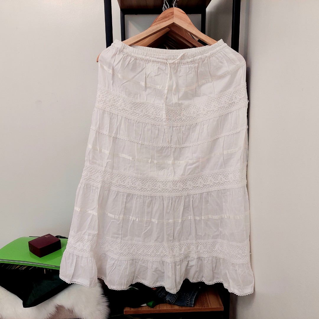 Cotton Long White Skirt, Women's Fashion, Bottoms, Skirts on Carousell