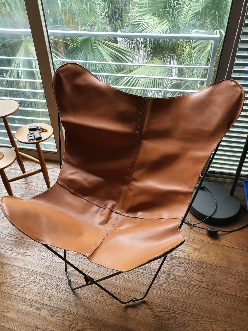 Folding butterfly chair with leather seat, Furniture & Home Living ...