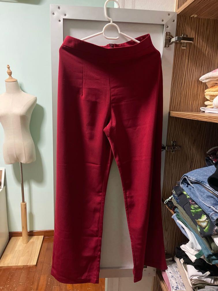 Red long work pants, Women's Fashion, Bottoms, Other Bottoms on Carousell