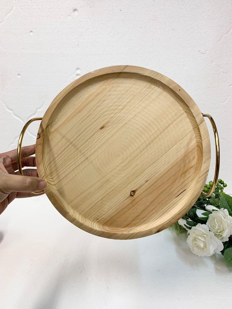 Round one tier tray with handle, Furniture & Home Living, Home Decor ...