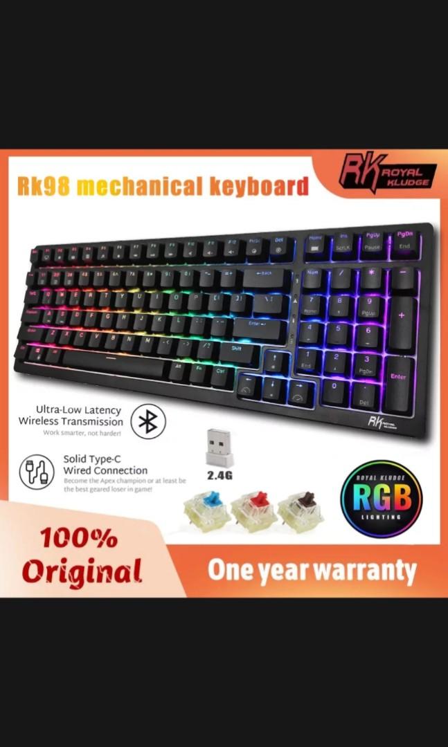 Royal Kludge RK98 tri mode brown switches black rgb, Computers & Tech ...