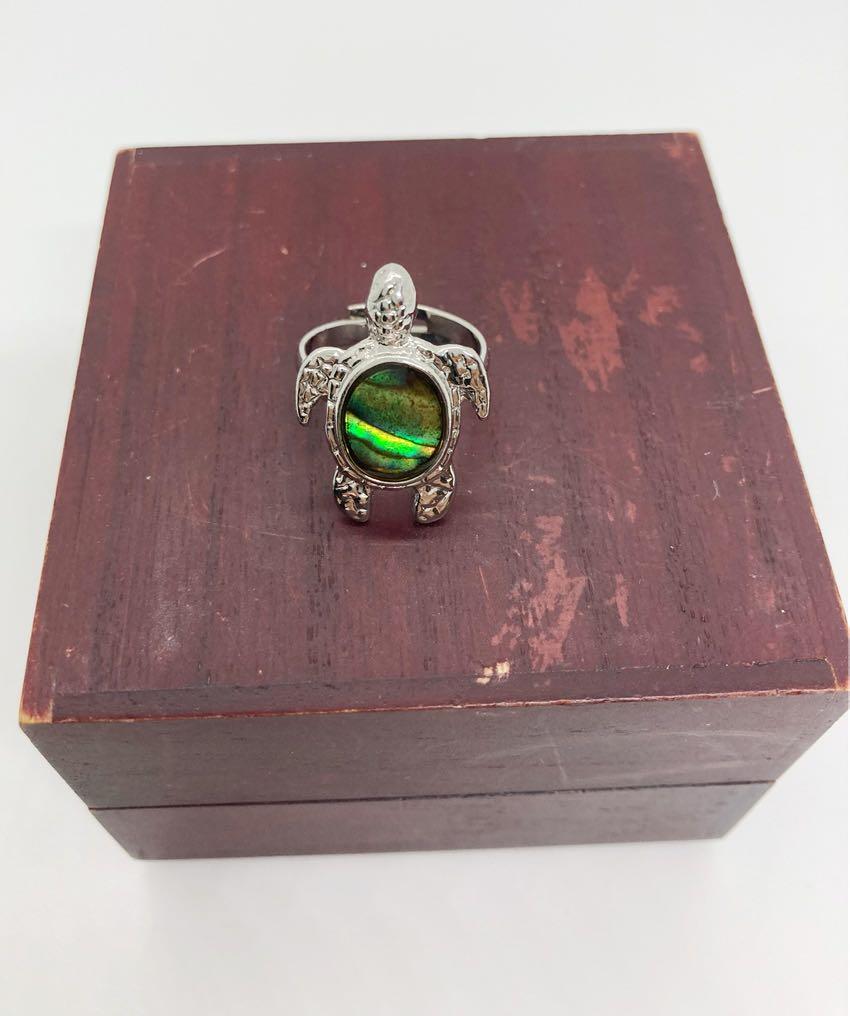 Turtle Abalone Shell Inlay Ring, Women's Fashion, Jewelry & Organizers ...