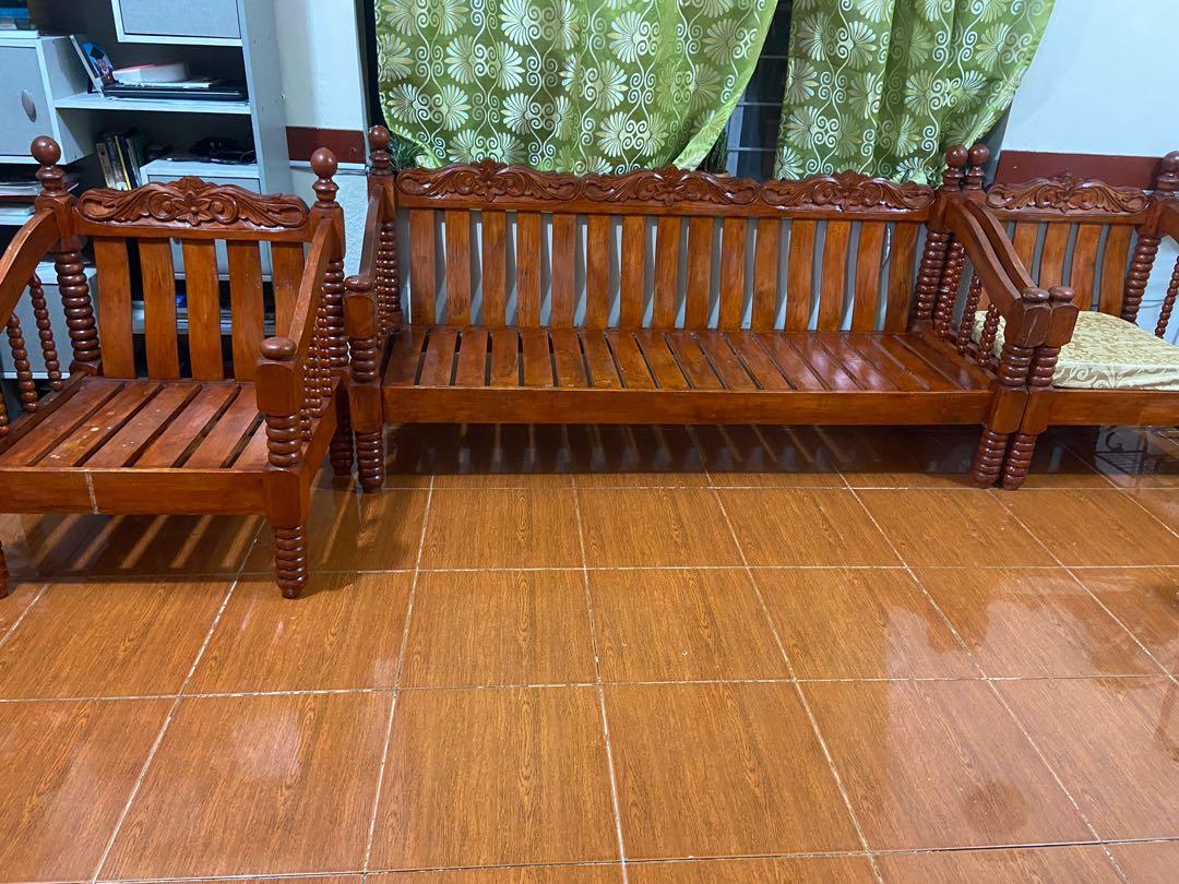 Wooden sala set, Furniture & Home Living, Furniture, Sofas on Carousell