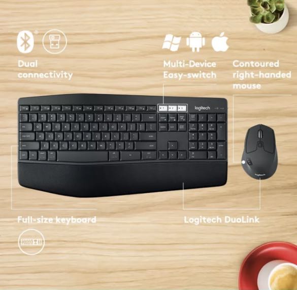 BNIB Logitech MK850 Performance Wireless Multi Device Keyboard & Mouse Combo with Cushion Palm ...