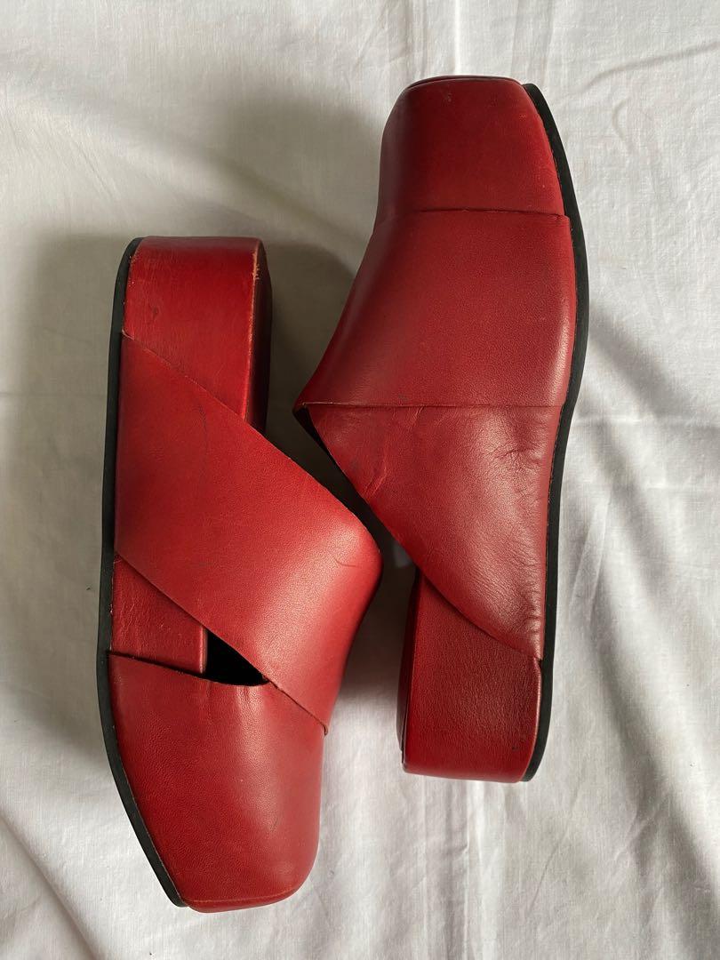 CAMPER Red Leather Platform Clogs, Women's Fashion, Footwear, Wedges on ...