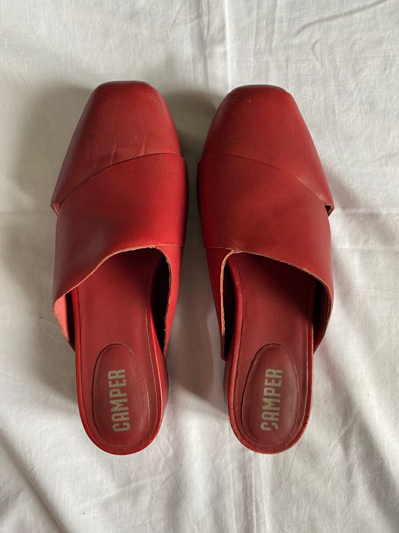 CAMPER Red Leather Platform Clogs, Women's Fashion, Footwear, Wedges on ...