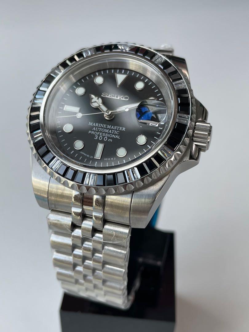 Custom Seiko Mod 40mm Black Diamond Submariner, Men's Fashion, Watches ...