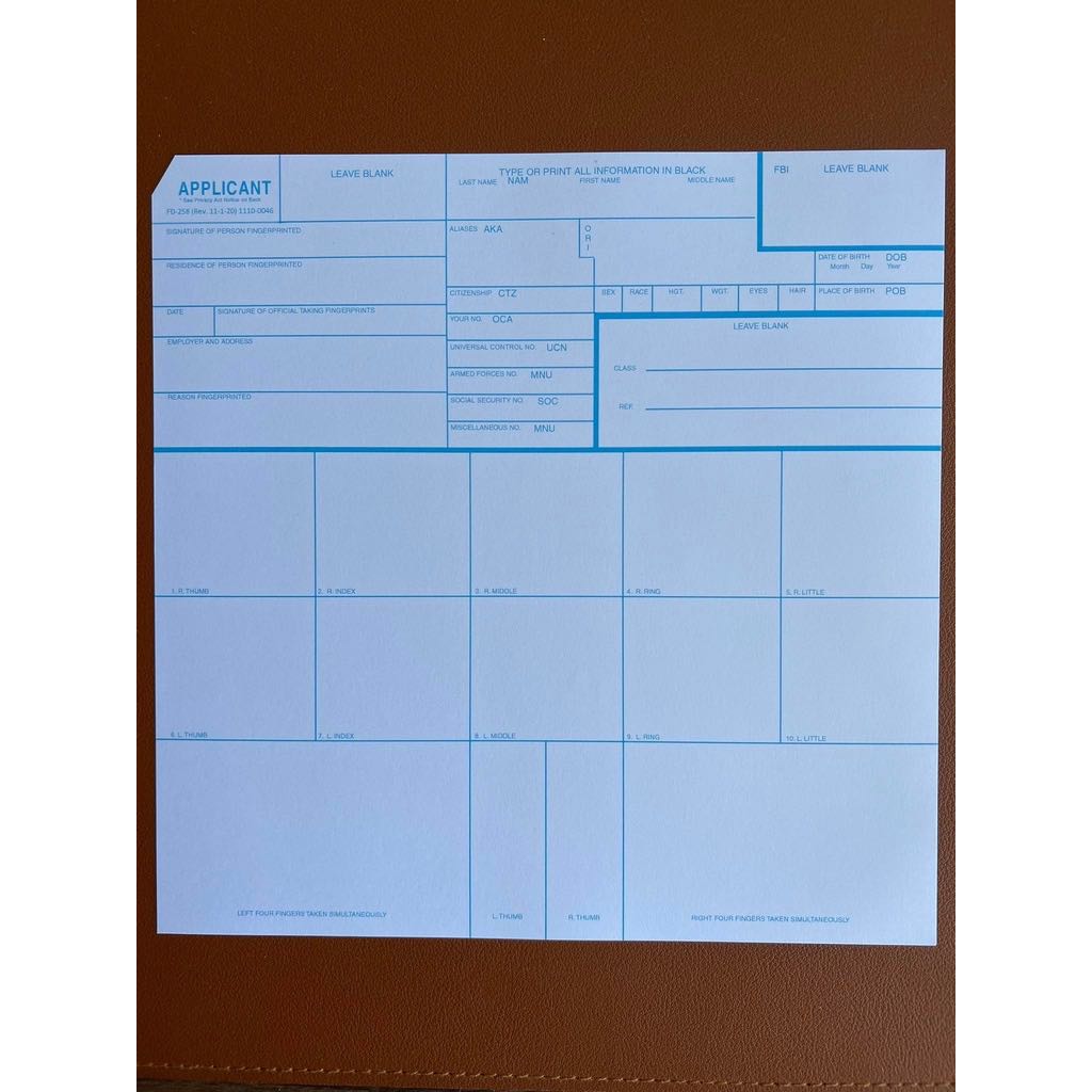 Fingerprint cards, FD -258 (standard FBI form), Hobbies & Toys ...