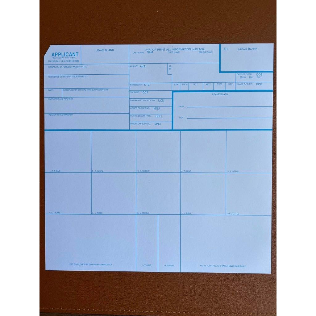 Fingerprint cards, FD -258 (standard FBI form), Hobbies & Toys ...