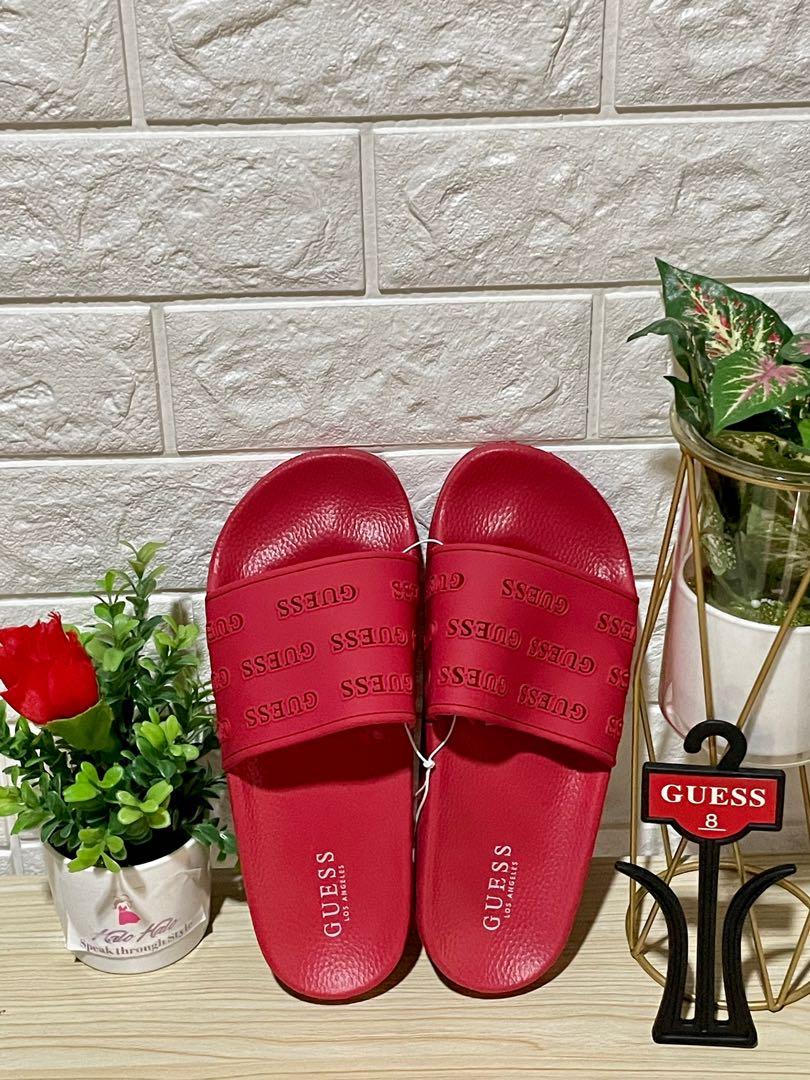 GUESS Jessika Logo Pool Slides Size 8 Red, Women's Fashion, Footwear ...