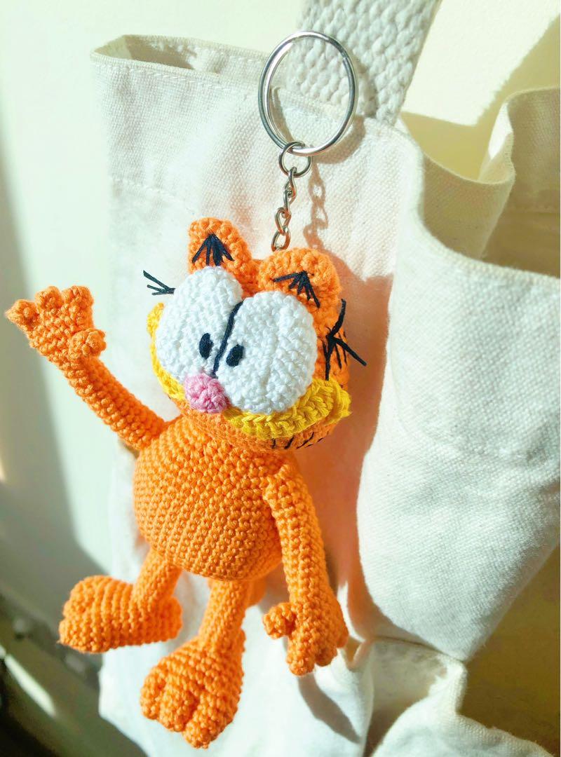 Handmade crochet Garfield bag charm display doll, Hobbies & Toys ...
