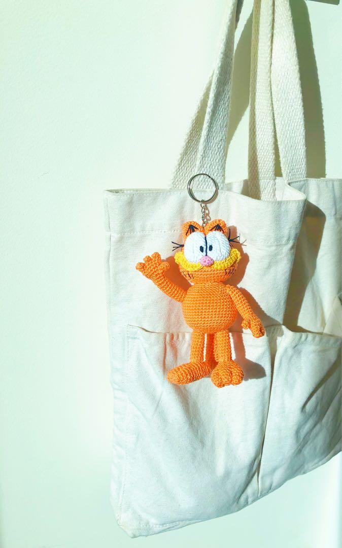 Handmade crochet Garfield bag charm display doll, Hobbies & Toys ...
