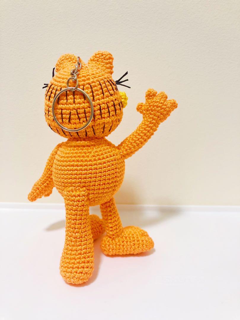 Handmade crochet Garfield bag charm display doll, Hobbies & Toys ...