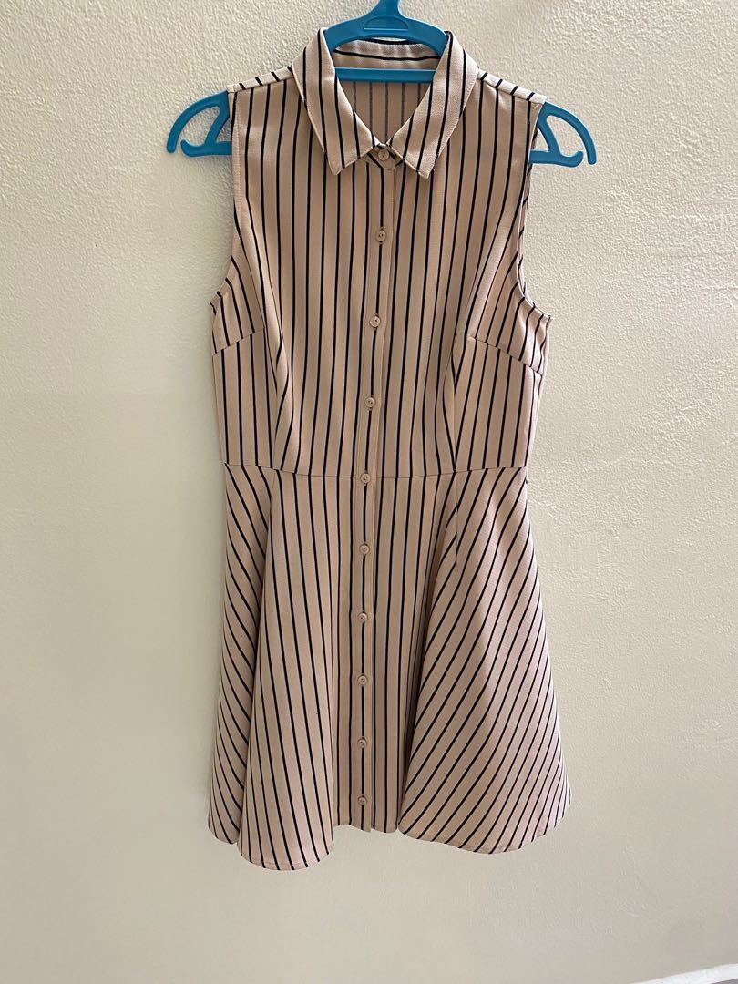 Japan fashion brand Snidel stripe no sleeves beige dress one piece size M, Women's Fashion ...