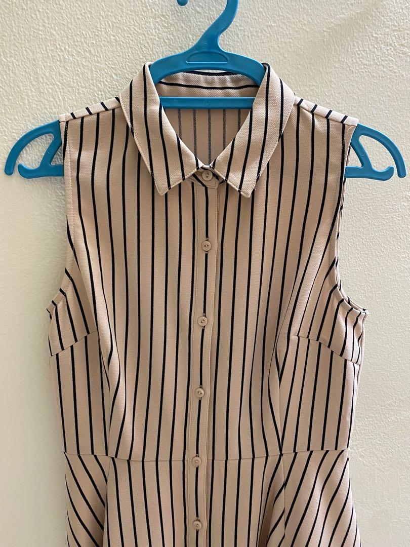 Japan fashion brand Snidel stripe no sleeves beige dress one piece size M, Women's Fashion ...
