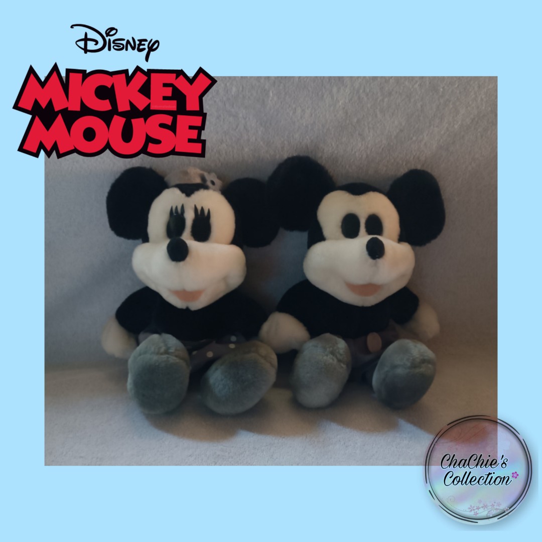 Mickey and Minnie Mouse Monochrome Couple Mascot Plush, Hobbies & Toys ...