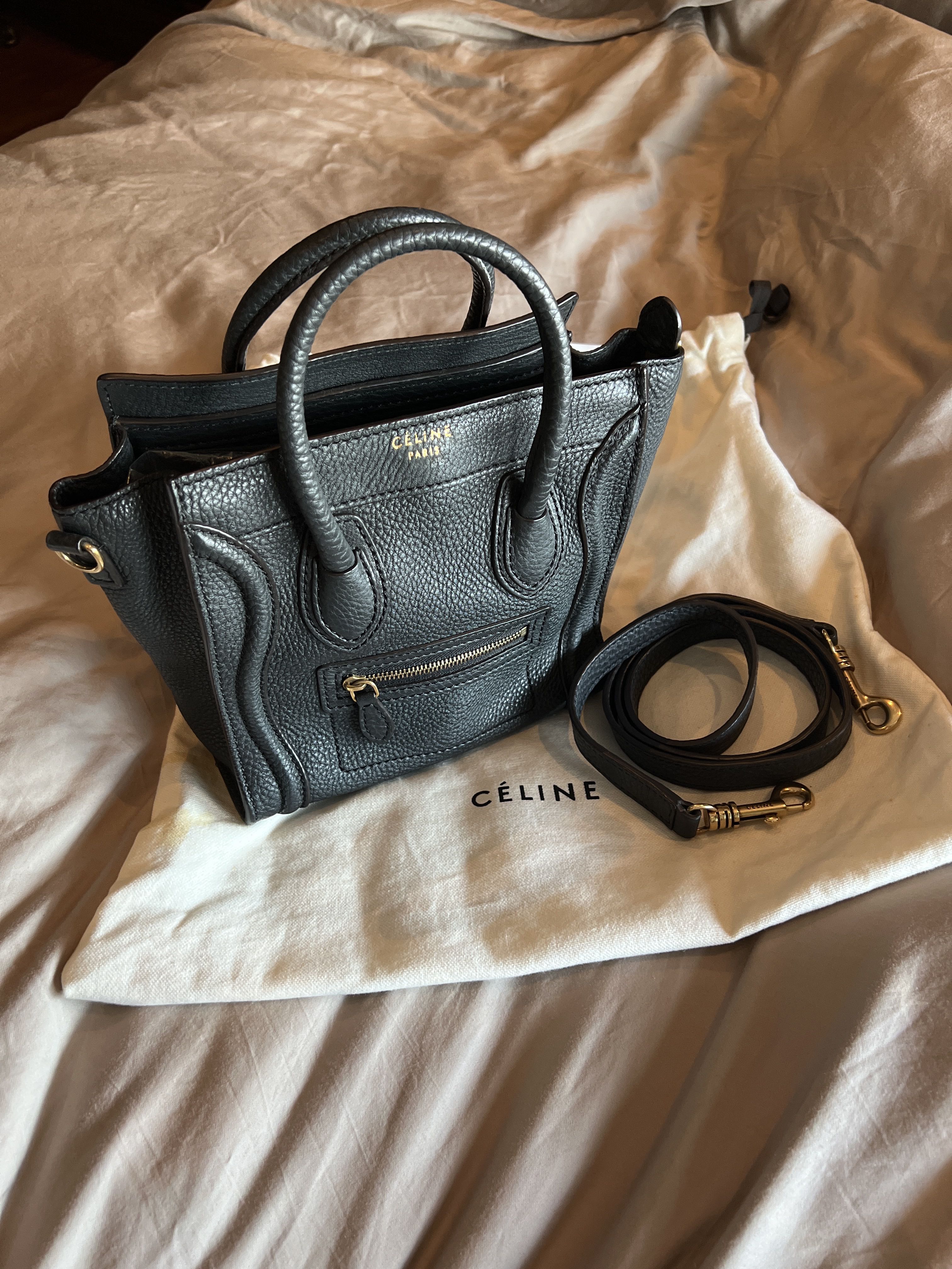 Celine Nano luggage bag in drummed calfskin black, Women's Fashion, Bags & Wallets, Cross-body ...