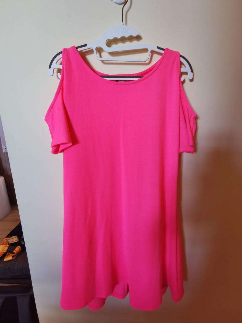 Neon pink off shoulder dress, Women's Fashion, Dresses & Sets, Dresses ...