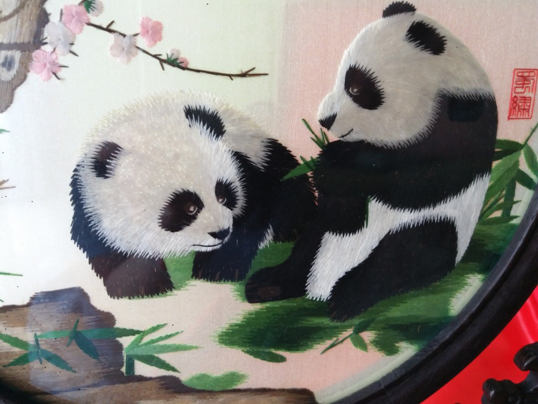 Sichuan silk embroidery pandas, Furniture & Home Living, Home Decor ...