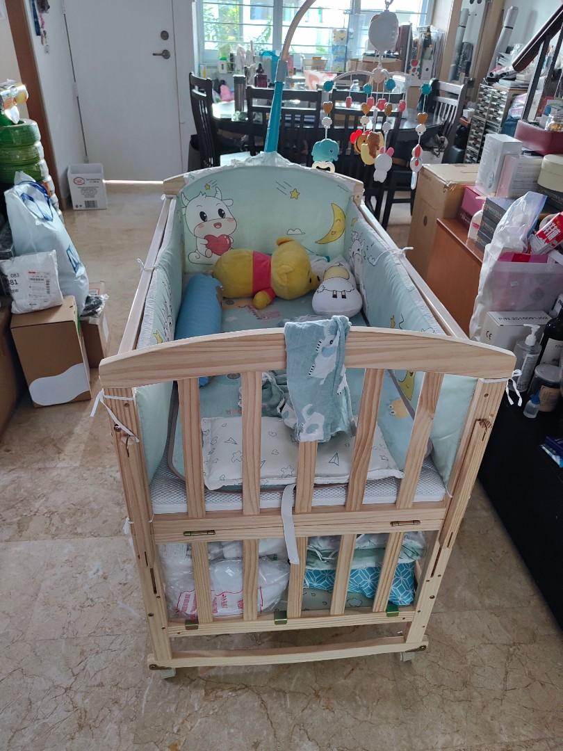 Solid wood baby cot, Babies & Kids, Baby Nursery & Kids Furniture, Cots ...