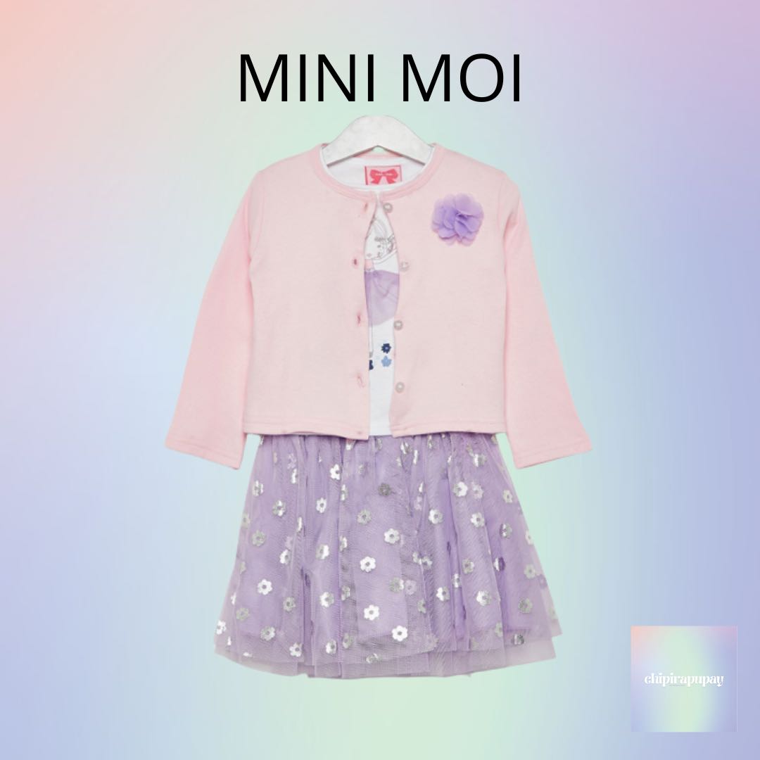 (12-18M) MINI MOI Girl Infant Pink & Purple 3 Piece Gift Set Shirt ...