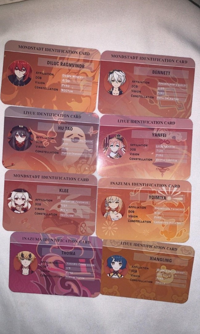 GENSHIN IMPACT ID CARD (PYRO), Video Gaming, Gaming Accessories, Game ...