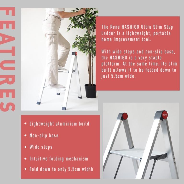 Hashigo Ultra Slim Step Ladder / Step Stool / Lightweight Aluminium ...