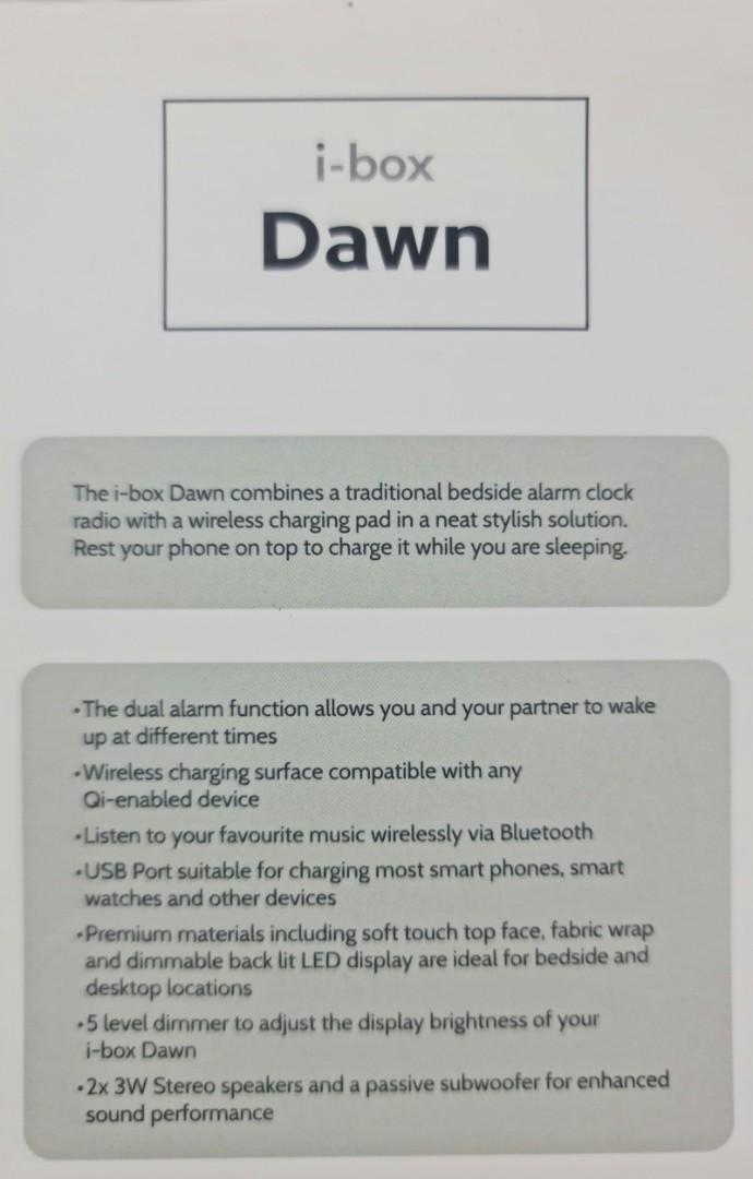 i-box Dawn Bedside Alarm Clock with Wireless Charging, Audio, Portable ...