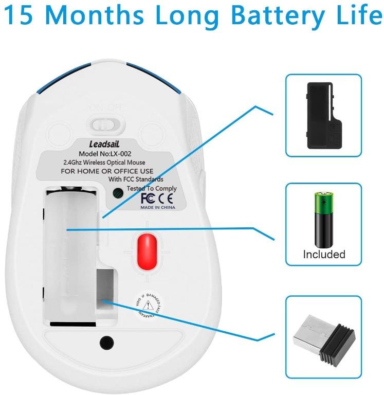LeadsaiL Wireless Computer Mouse, 2.4G Portable Slim Wireless Mouse ...