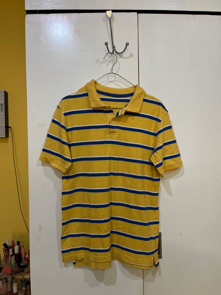 (Medium-Large) Yellow and Blue Stripe Polo Shirt, Men's Fashion, Tops ...
