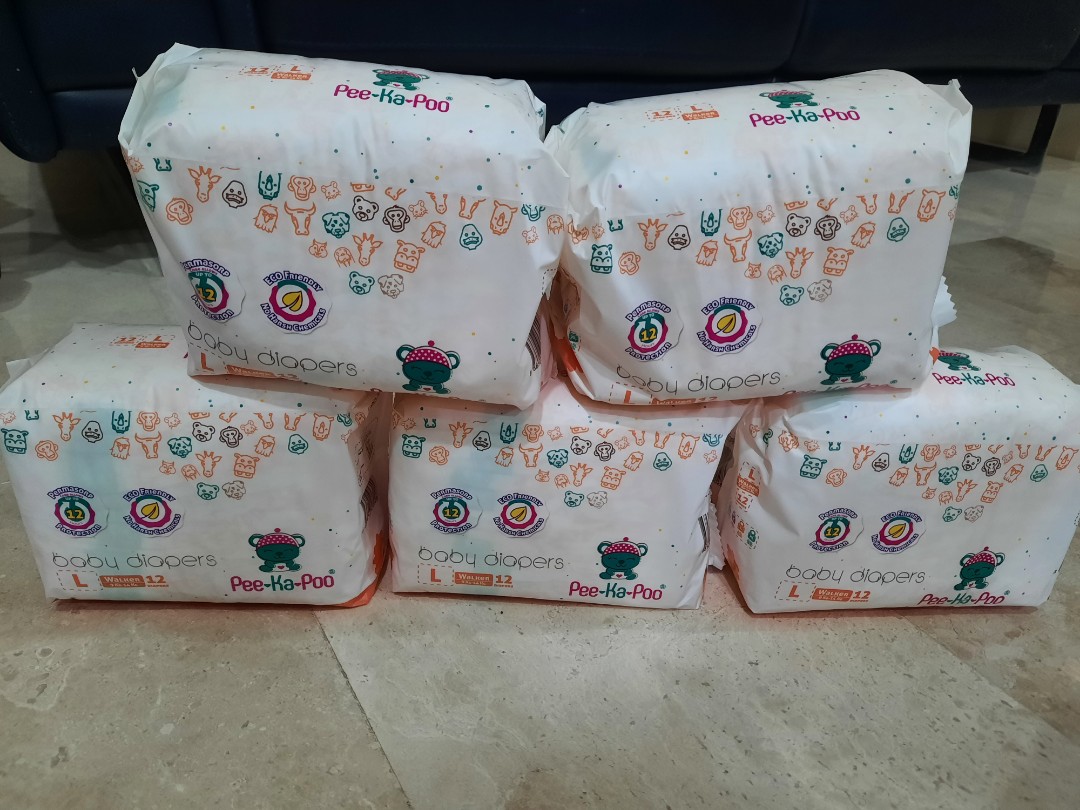 (5 x 12pcs) Peekapoo Baby Diaper L, Babies & Kids, Bathing & Changing ...