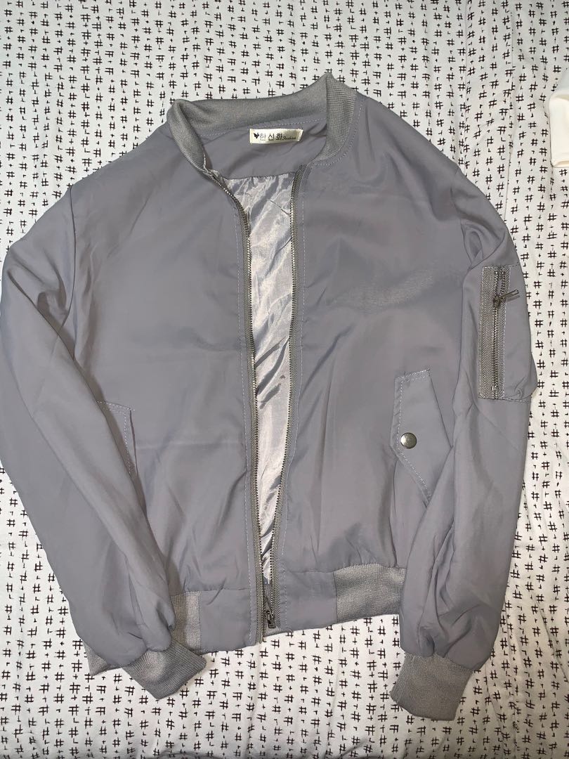 Silver Grey Bomber Jacket, Women's Fashion, Coats, Jackets and ...