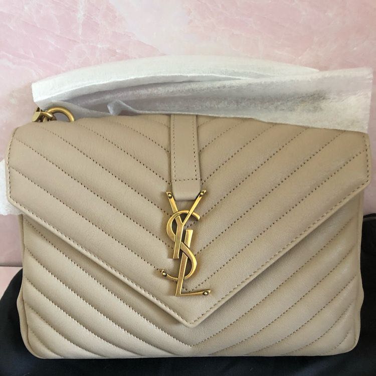 YSL COLLEGE BAG MEDIUM IN BEIGE GHW, Luxury, Bags & Wallets on Carousell