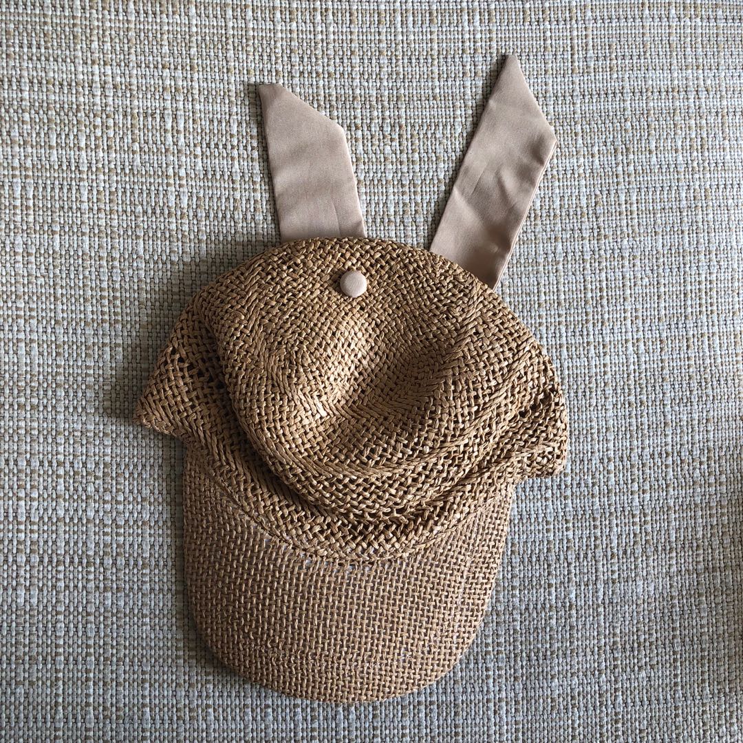 NEW] ZARA Straw Raffia Woven Baseball Cap with Bow / Adjustable Back ...