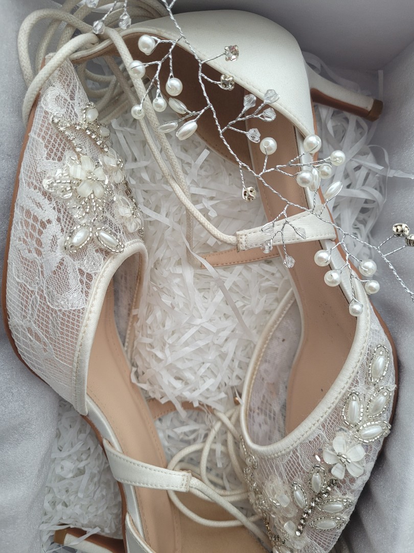Bridal wedding shoes high heels lace heels embroidery satin, Women's ...