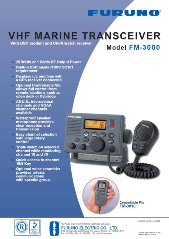 FURUNO VHF Marine Transceiver FM3000, Sports Equipment, Fishing on ...