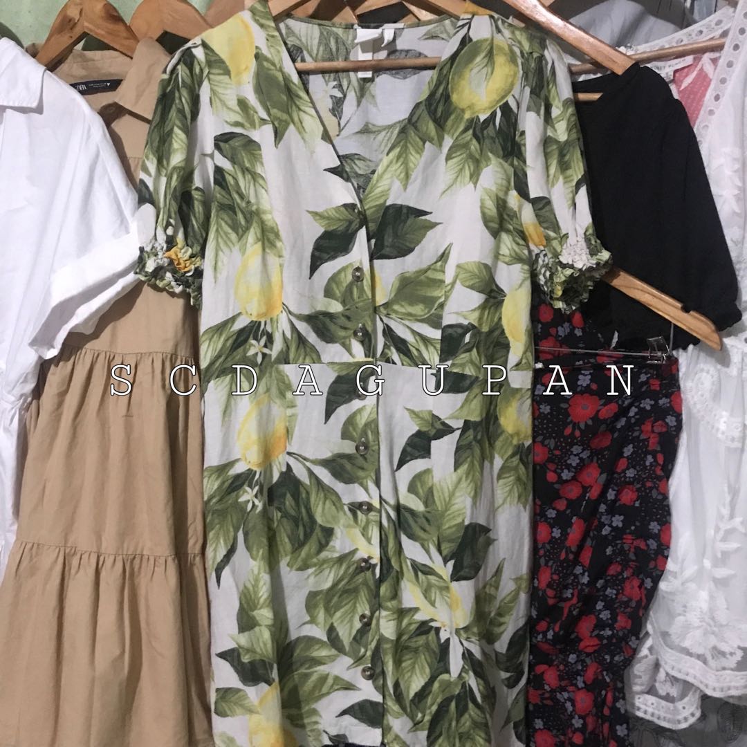 H&M lemon print buttondown puff dress, Women's Fashion, Dresses & Sets ...