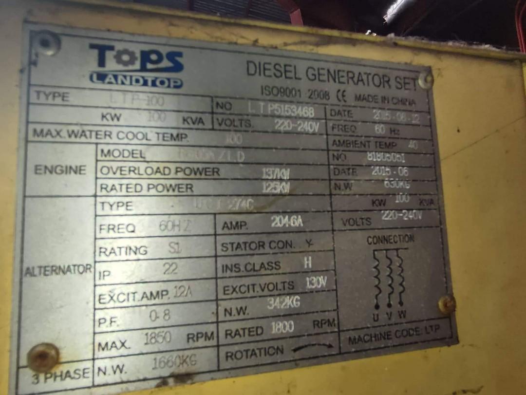 Landtop generator 100kv diesel., Commercial & Industrial, Industrial ...