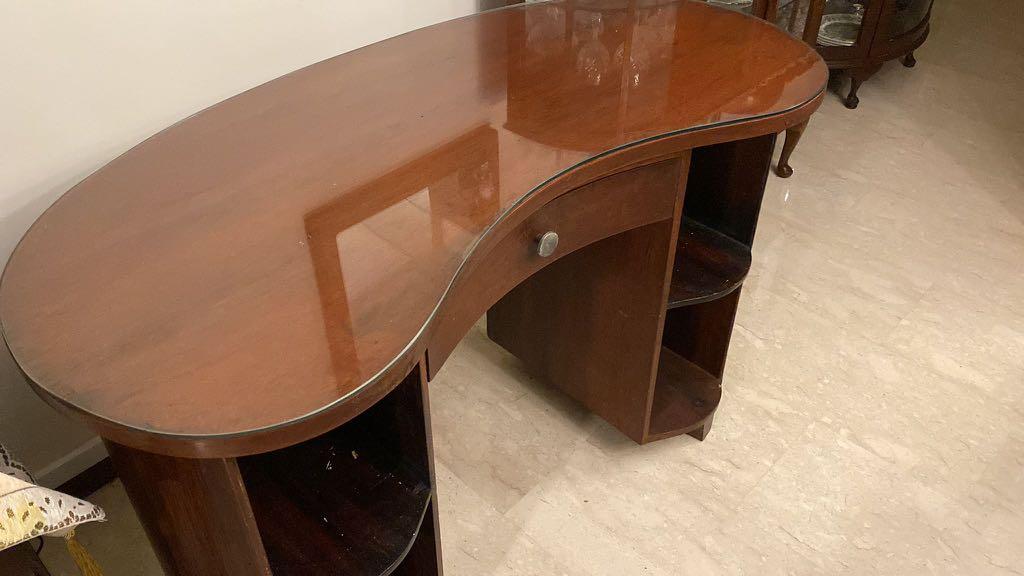 Mid Century Kidney Bean Shape Solid Wood Study Table, Furniture & Home ...